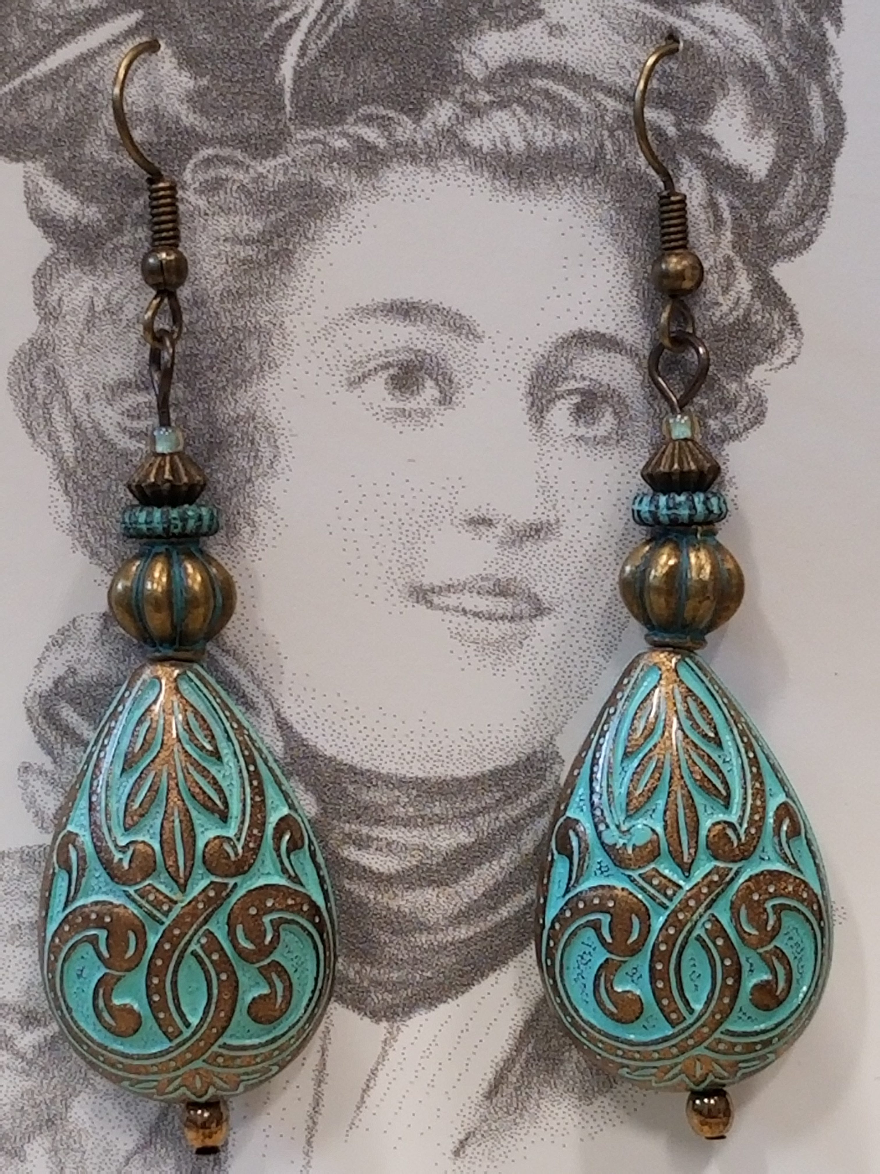 Turquoise Patina and Bronze Teardrop Earrings ⋆ Behold Jewelry ...