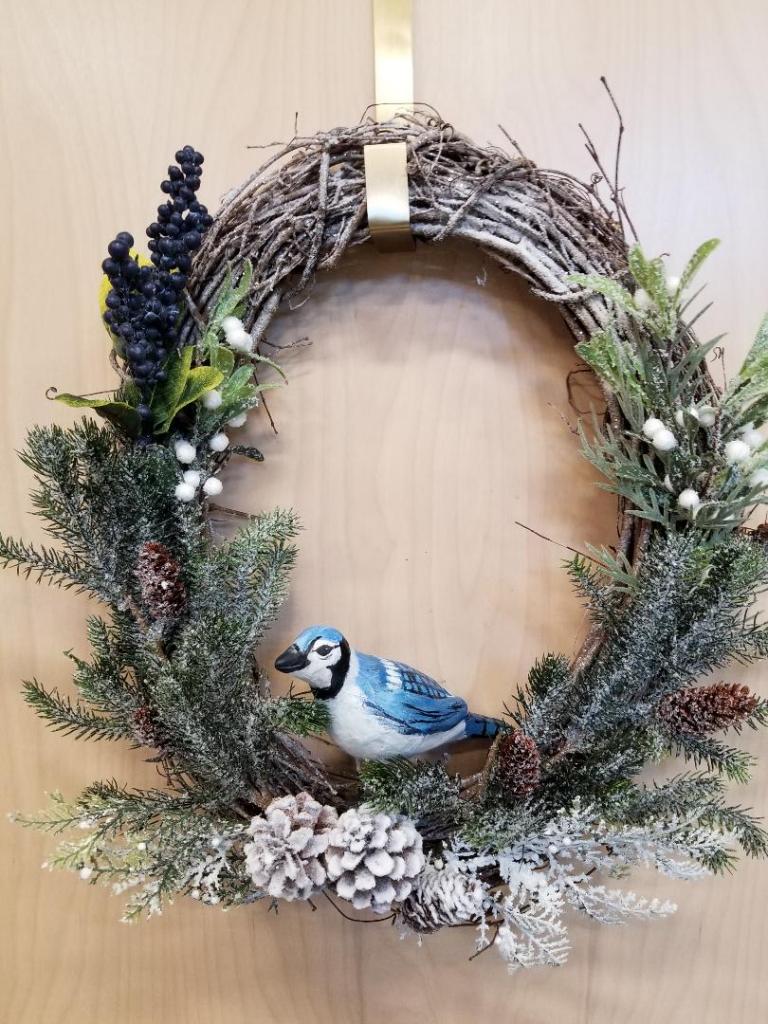 Blue Jay Winter Wreath ⋆ Behold Jewelry & Designs - West Hartford, CT