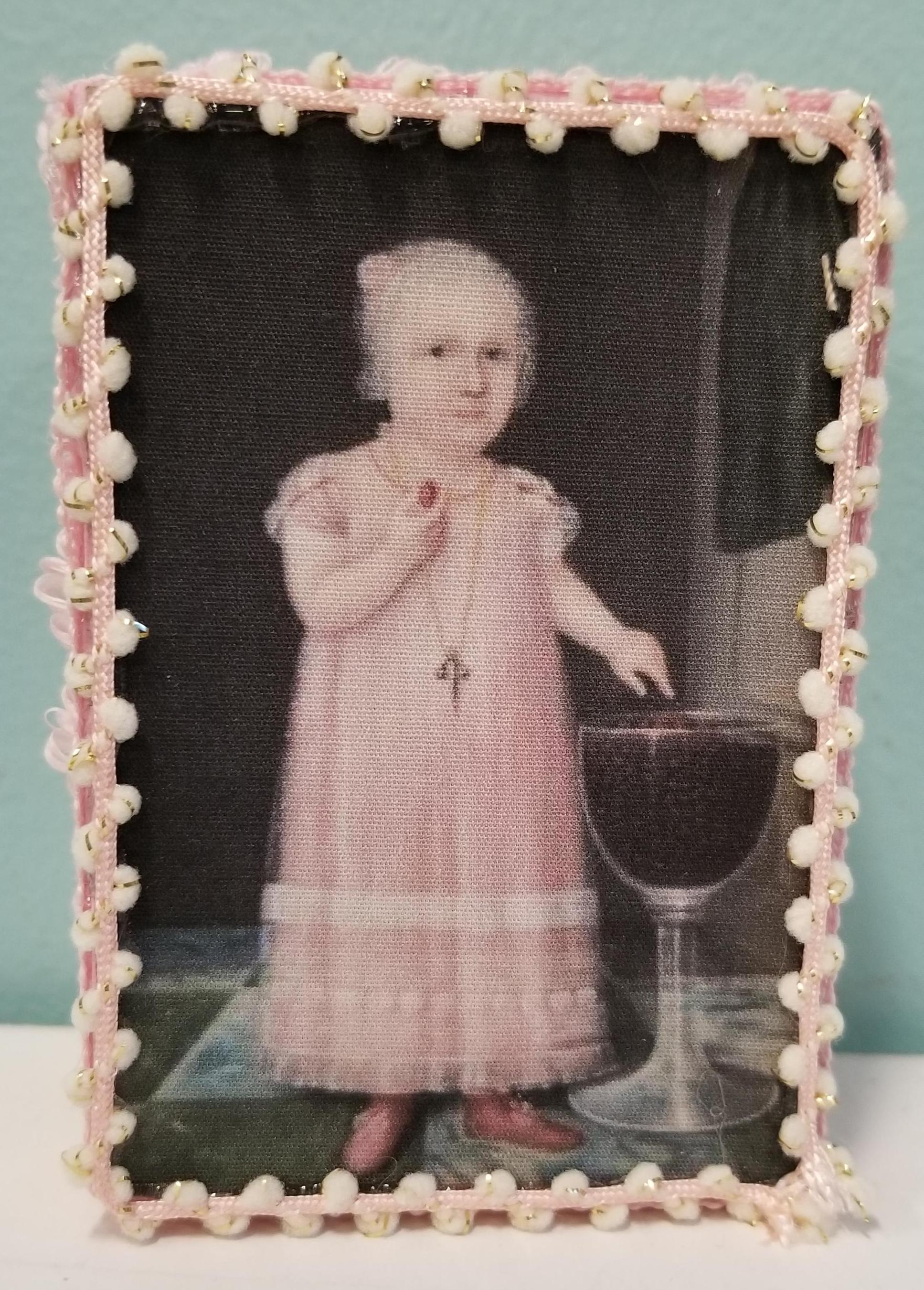 Folk Art Painting of Colonial Baby in Pink Dress Eating Strawberries ...