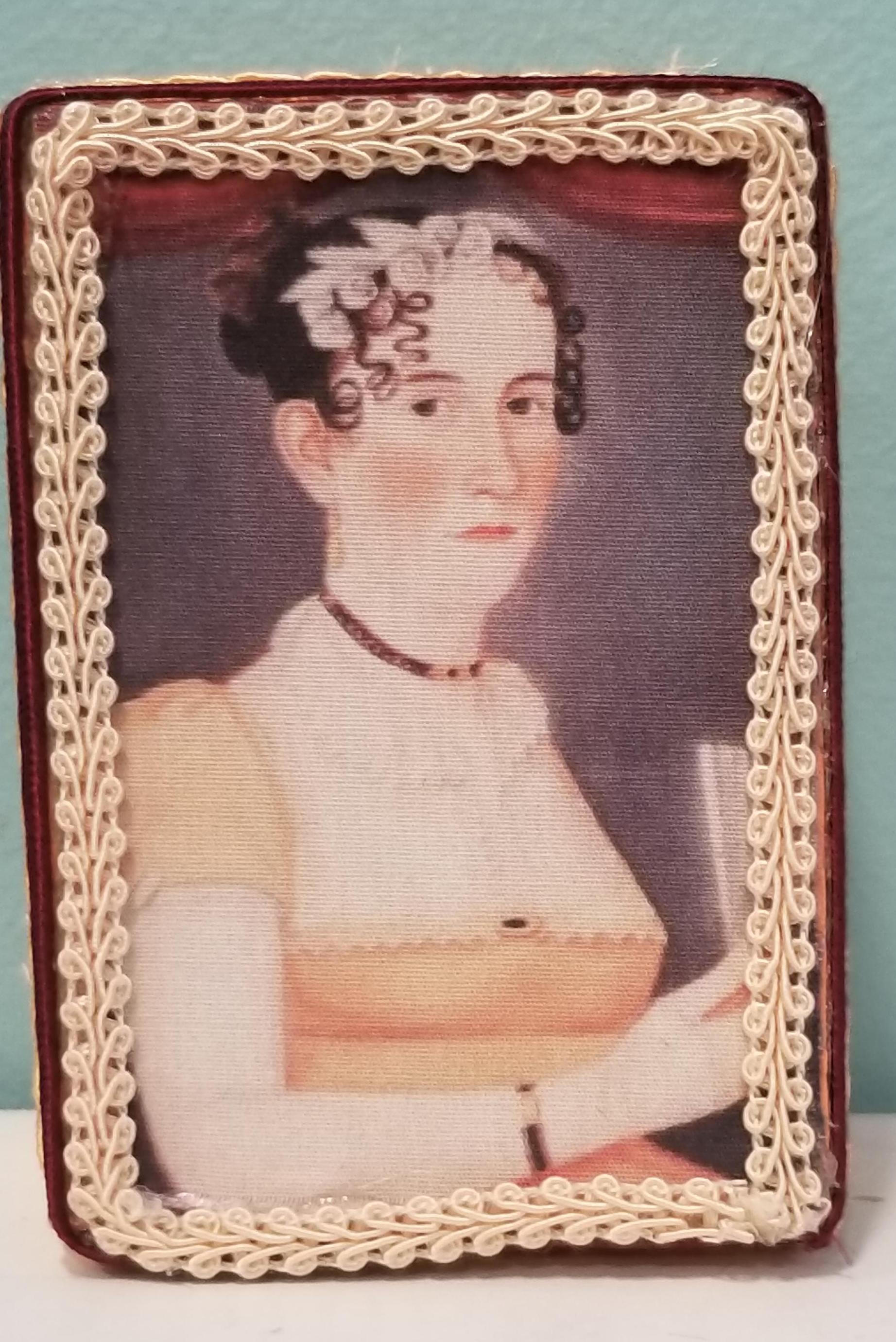 Folk Art Portrait of Colonial Woman with Peach Dress and Fan Decorative ...