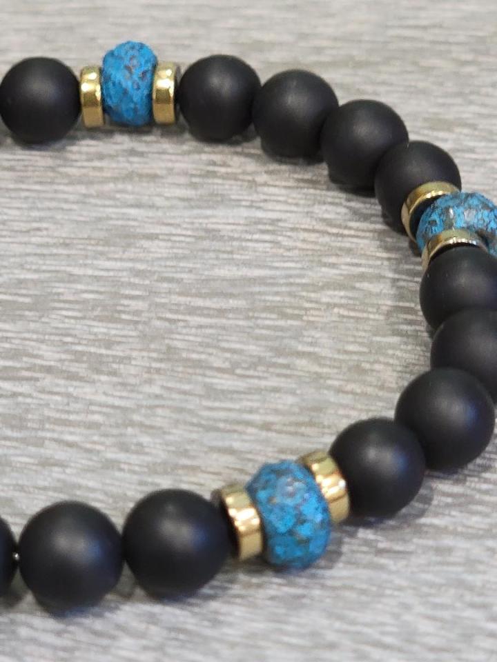 Men's Matte Black Beaded Bracelet with Caribbean Blue Stations ⋆ Behold ...